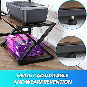 FITUEYES Desktop Printer Stand, Desk Printer Shelf for Small Space Storage , 2 Tiers Stackable Book Shelf Printer Table Organizer with Adjustable Feet for Home Office, Wood & Steel, (Rustic Brown)