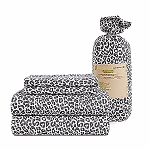 LANE LINEN 100% Organic Cotton Full Sheets Set 4-Piece Pure Percale Long Staple Bedding Breathable Fits Mattress Upto 15" Deep - Cheetah