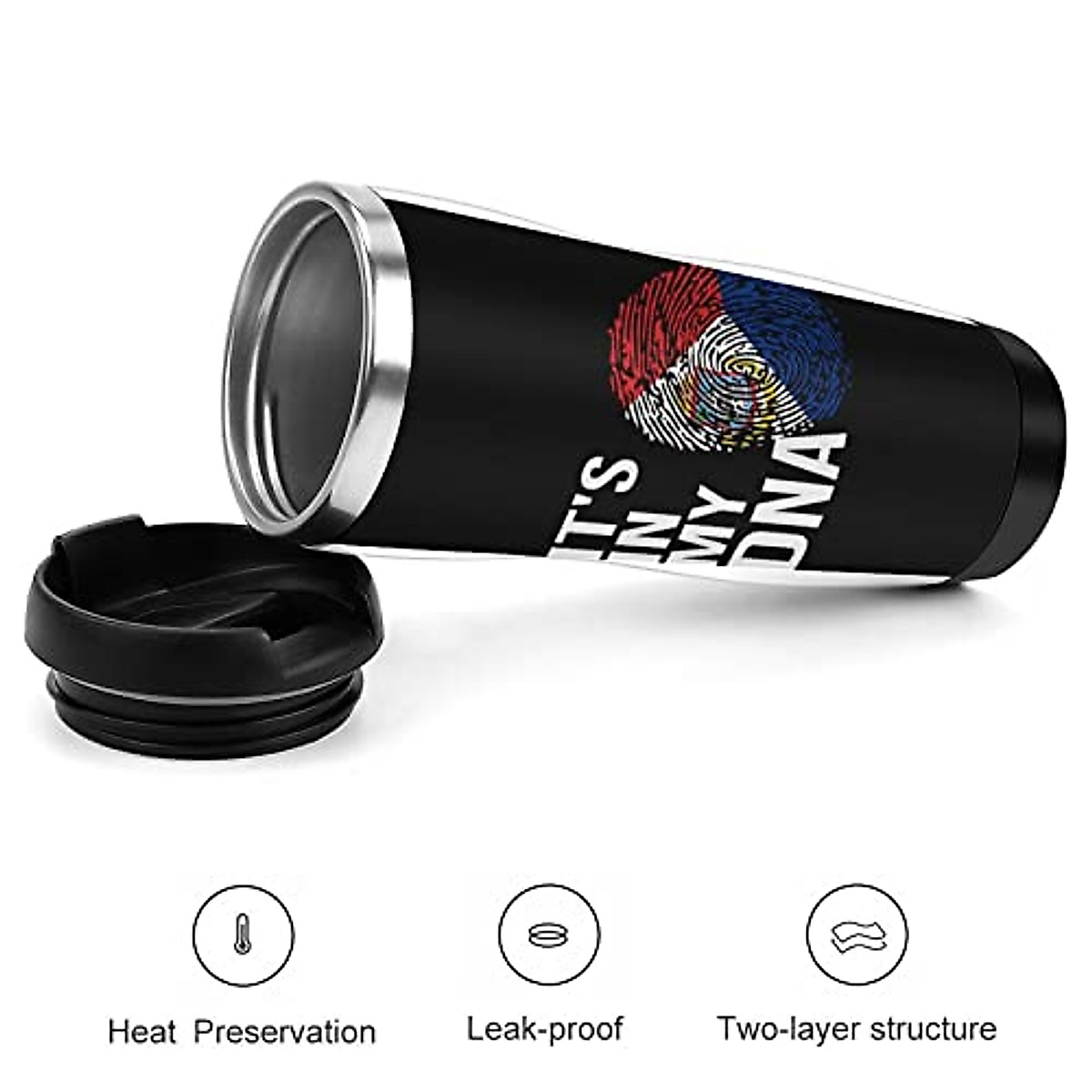 It's in My DNA Dutch Saint Martin Flag Travel Coffee Mugs with Lid Insulated Cups Stainless Steel Double Wall Water Bottle