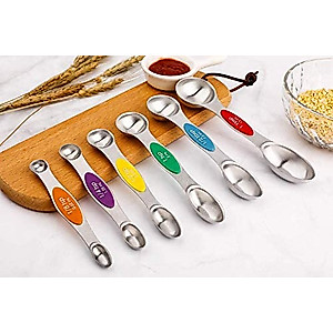 Magnetic Measuring Spoons Set of 6 Stainless Steel Dual Sided Stackable Teaspoon for Measuring Dry and Liquid Ingredients