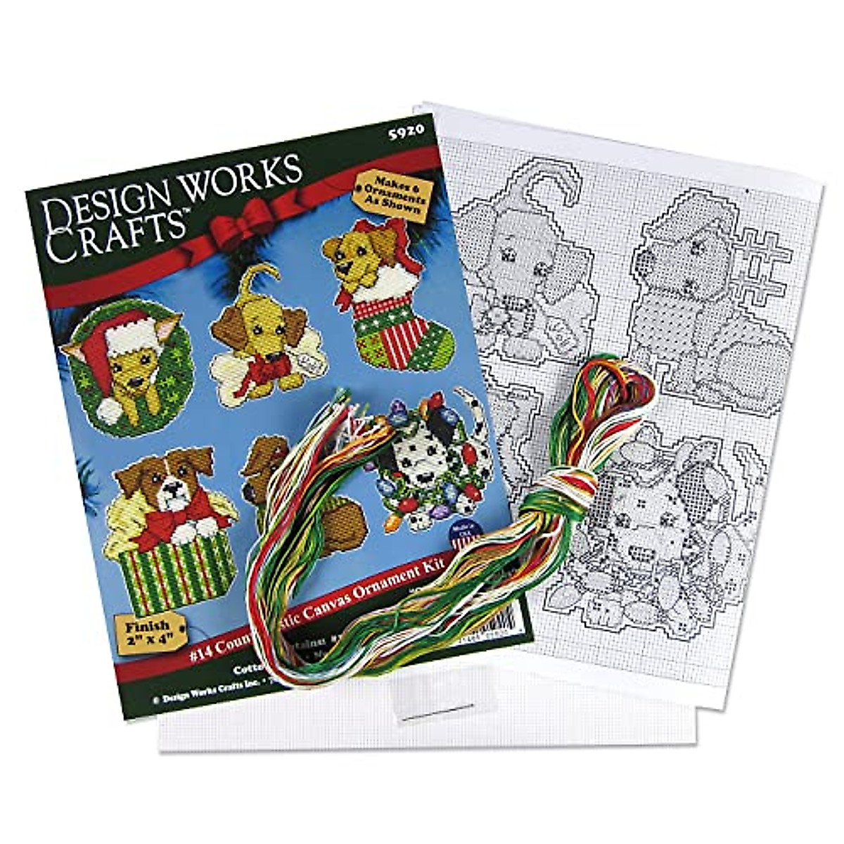 Design Works Crafts Christmas Puppies Counted Cross Stitch Ornament Kit, White