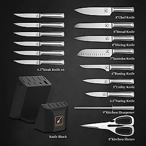 imarku Knife Set, 16 Pcs Kitchen Knife Set with Block, Ultra Sharp Stainless Steel Chef Knife Set, Dishwasher Safe Knife Block Set with One-piece Ergonomic Handle, Christmas Gifts for Women and Men