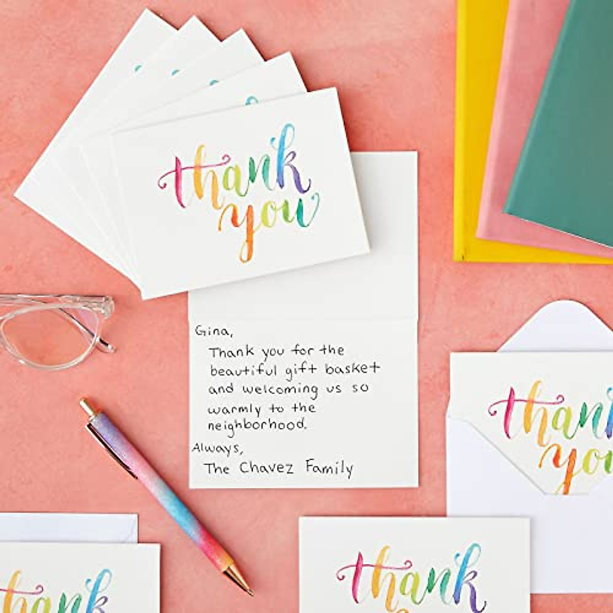 Sustainable Greetings 120-Pack Rainbow Thank You Cards with Envelopes, Bulk Colorful Thank You Note Set, Blank Inside for Business, Wedding, Graduation, Bridal and Baby Shower (4x5 in)