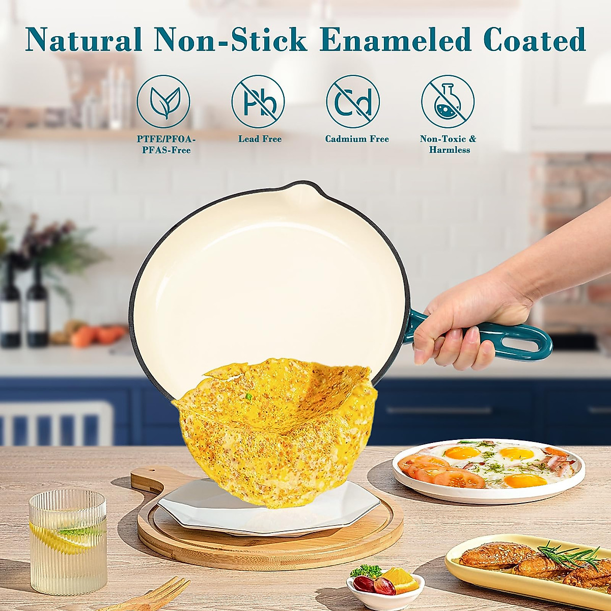 GRILL FORCE Enameled Cast Iron Cookware Set, 9-Piece Pots and Pans Set Non Stick, Pots and Pans Rack Organizer, 10.25” Skillet, 2QT Saucepan, 2.25QT/4.75QT Dutch Oven, Compatible with All Stovetops