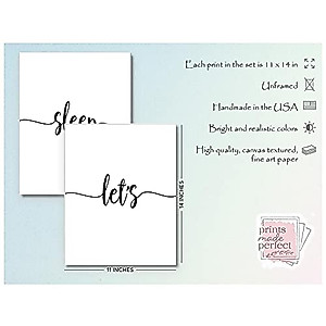 Let's Sleep In Art Prints - Bedroom Wall Decor - 11x14 - Set of 3 – Above Bed Wall Decor - Black and White Minimalist Bedroom Wall Art - Unframed