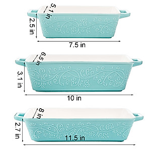 Okllen Set of 3 Casserole Dishes for Oven, Ceramic Baking Dishes with Handles, Rectangular Lasagna Pan Bakeware Set for Baking Cooking, Roasting, Broiling, Gratin, Wedding & Housewarming Gift, Blue