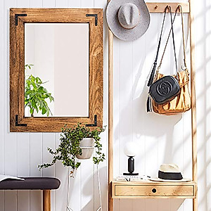YOSHOOT Rustic Wooden Framed Wall Mirror, Natural Wood Bathroom Vanity Mirror for Farmhouse Decor, Vertical or Horizontal Hanging, 32" x 24", Brown