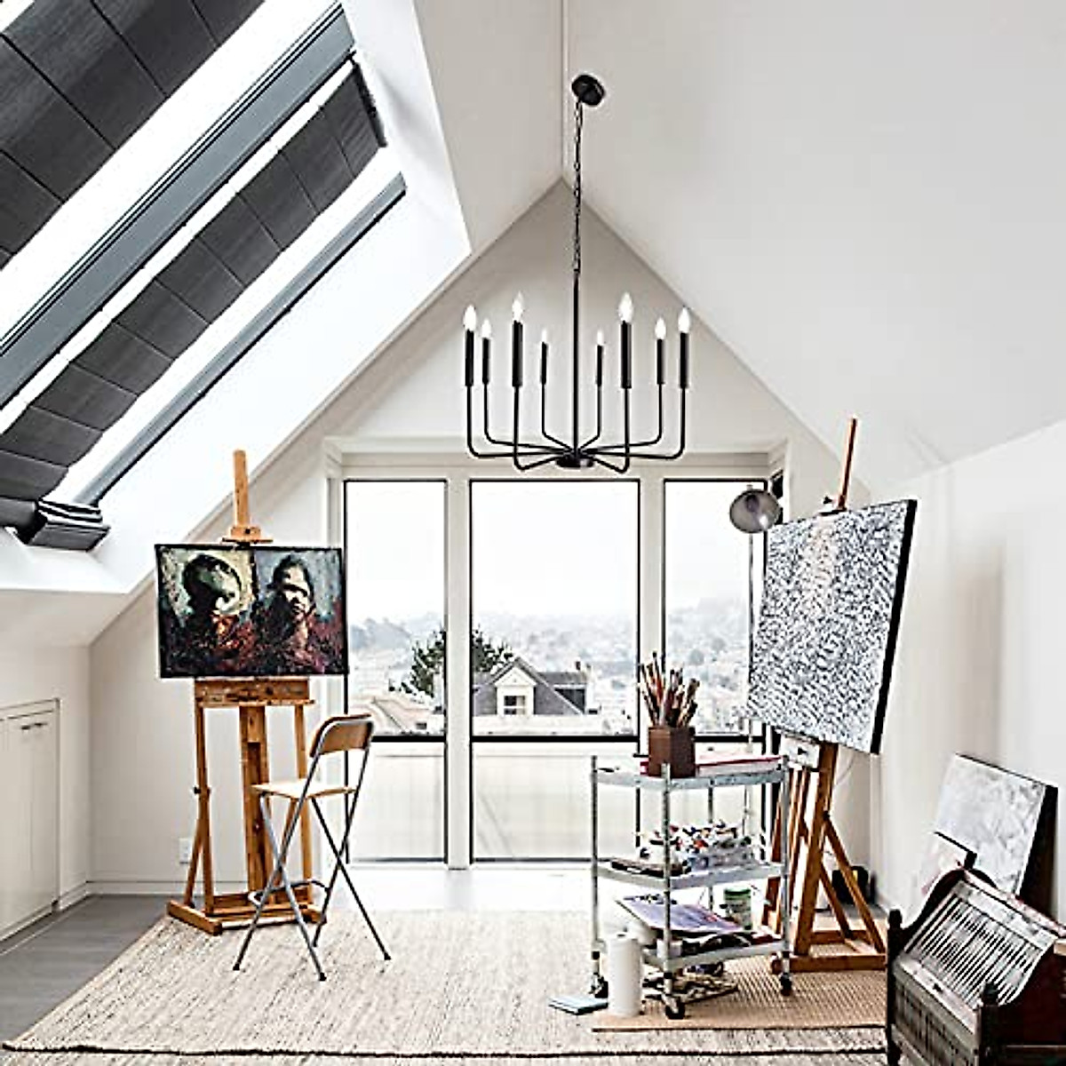 MRHYSWD Matte Black Chandelier 8 Light Modern Farmhouse Chandelier Industrial Pendant Light Fixtures Ceiling Hanging Candle Chandeliers for Dining Room Chandelier Over Table Kitchen Living Room Foyer