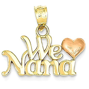 IceCarats 14K Two Tone Gold We Love Grandma Necklace Nana Charm Grandmother Pendant 16mm x Only