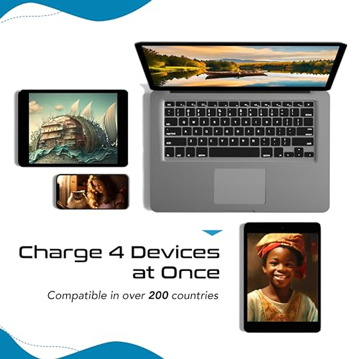 Ceptics World Power Plug Adapter Set, Dual USB & USB-C 3.1A, 20W with QC-PD, 2 USA Outlet Compact & Powerful, Use In Europe, Asia, Australia, Japan, Includes Type A, B, C, E/F, G, I SWadAPt Attachment