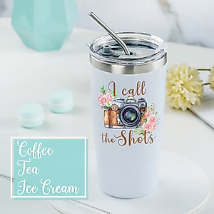 Onebttl Photography Gifts for Photographers for Women, 20oz Stainless Steel Insulated Wine Tumbler Mug with Lid - White