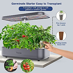 Yoocaa 12 Hydroponics Growing System, Indoor Herb Garden with LED Light, Up to 19.4'' Height Adjustable Indoor Gardening System, Gardening Gifts for Women Mom(Grey)