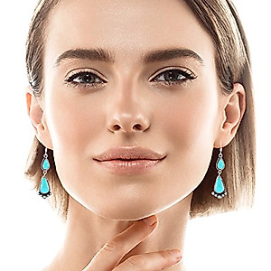 Turquoise Earrings 925 Sterling Silver & Genuine Turquoise (Select style) (Western Dangles)