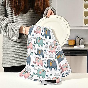 Kigai Elephant Kitchen Towels, 18 x 28 Inch Super Soft and Absorbent Dish Cloths for Washing Dishes, 4 Pack Reusable Multi-Purpose Microfiber Hand Towels for Kitchen