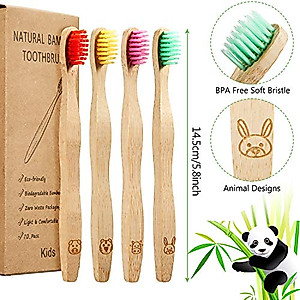 16 Pcs Kids Bamboo Toothbrush Soft Bristle Natural Toothbrush Wooden Toothbrushes Kids Toothbrush with Colorful Bristles and Ergonomic Animal Designs Handles for Kids