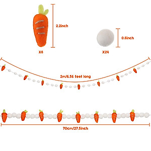 Easters Pom Pom Garland 6.6 Feet Carrot Wool Felt Ball Garland Farmhouse Felt Tiered Tray Decoration for Home Decoration Easter Birthday Party Supplies