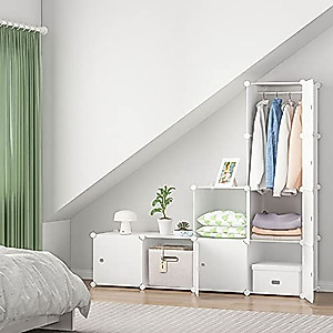 Aeitc Portable Wardrobe Closets 14"x18" Depth Bedroom Armoire, Clothes Storage Organizer with Doors, 8 Cubes, White