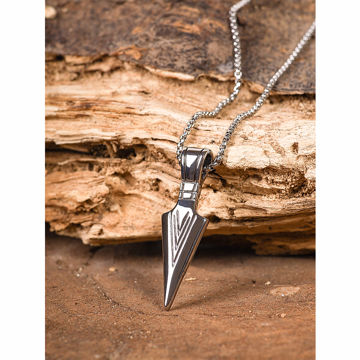 HAQUIL Arrowhead Necklace, Silver Plated Stainless Steel Arrowhead Pendant, Box Chain, Jewelry Gift for Men