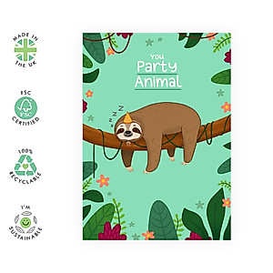 CENTRAL 23 Happy Birthday Card For Him Her - Party Animal - Sloth Birthday Card For Men And Women Funny - Humorous Gifts For Mom Dad Sister Brother Friends - Comes With Fun Stickers