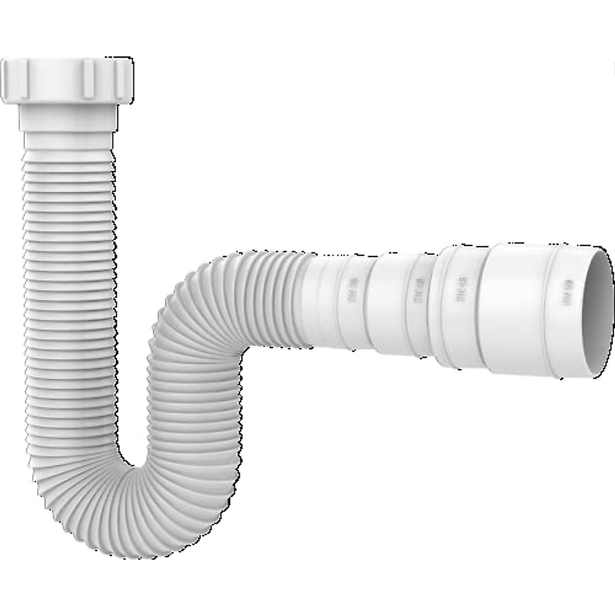 EasyDrain Universal P Trap - Expandable & Flexible ONE Side is a 1-1/2" NUT and The Drain Side is A Straight Drain Tube in 4 Common Sizes