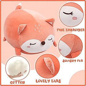 ARELUX 10in Fox Plush Pillow Stuffed Animal Snuggly Pillow Cute Plush Toy Snuggle Buddy Fox Plushie Kawaii Soft Hugging Pillow for Kids Boys Girls
