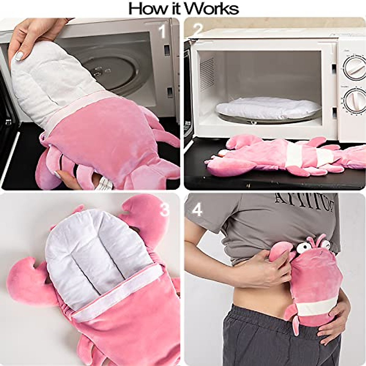 Infowush Microwave Wireless Heating Pad for Pain Relief,Lobster Plush Heating Pad with Removable Lavender Scented, Heatable Stuffed Animal,Hot Therapy for Cramps,Back,and Neck Pink