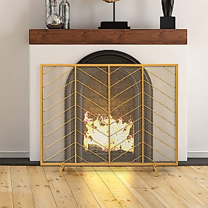 OFFICEJOY 39 x 29in Fireplace Screen, Single Panel Wrought Chevron Fireplace Screen, Iron Mesh Fire Spark Guard for Living Room, Bedroom, Metal Fireplace Decoration for Indoor & Outdoor