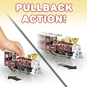 ArtCreativity Pull Back Train Toys for Kids, Set of 2, Diecast Metal Train with Sound Effects and Pullback Action, Choo Choo Trains for Boys and Girls, Great Birthday Idea