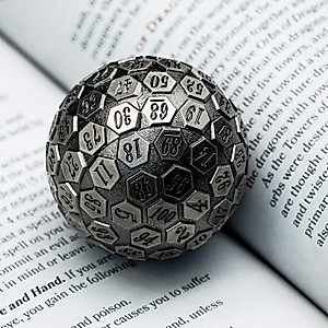 Cusdie D100 DND Metal Dice, 100 Sided Giant Metal Dice, Single D100 Polyhedral Dice with Gift Box for RPGs (Ancient Silver)