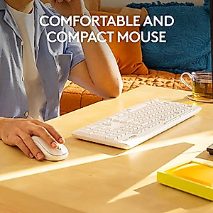 Logitech MK295 Wireless Mouse & Keyboard Combo with SilentTouch Technology, Full Numpad, Advanced Optical Tracking, Lag-Free Wireless, 90% Less Noise - Off White
