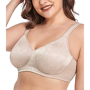 wirarpa Women's Bras Comfortable Ultimate Soft Wireless Full Coverage Floral Jacquard Non-Padded Plus Size Bra Beige 42D