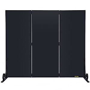VEVOR Fireplace Screen, 47 x 34.3 Inch, 3-Panel Iron Freestanding Spark Guard with Support, Metal Craft, Broom Tong Shovel Poker Included, for Fireplace Decoration & Protection, Black