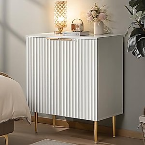 SICOTAS Fluted White Storage Cabinet, Wood Sideboard Buffet Cabinet with Spray-Painted Finish, Multifunctional Console Table with Storage Credenza Accent Cabinet for Living Room, Dining Room, Hallway