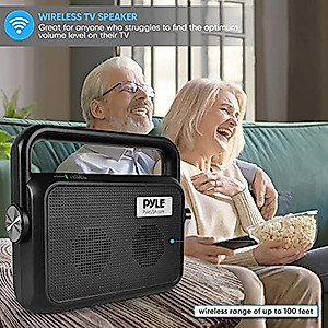 Wireless Portable Speaker Soundbox - 2.4ghz Full Range Stereo Sound Digital TV MP3 iPod Analog Cable & Digital Optical w/Headset Jack Voice Enhancing Audio Hearing Assistance - Pyle PTVSP18BK