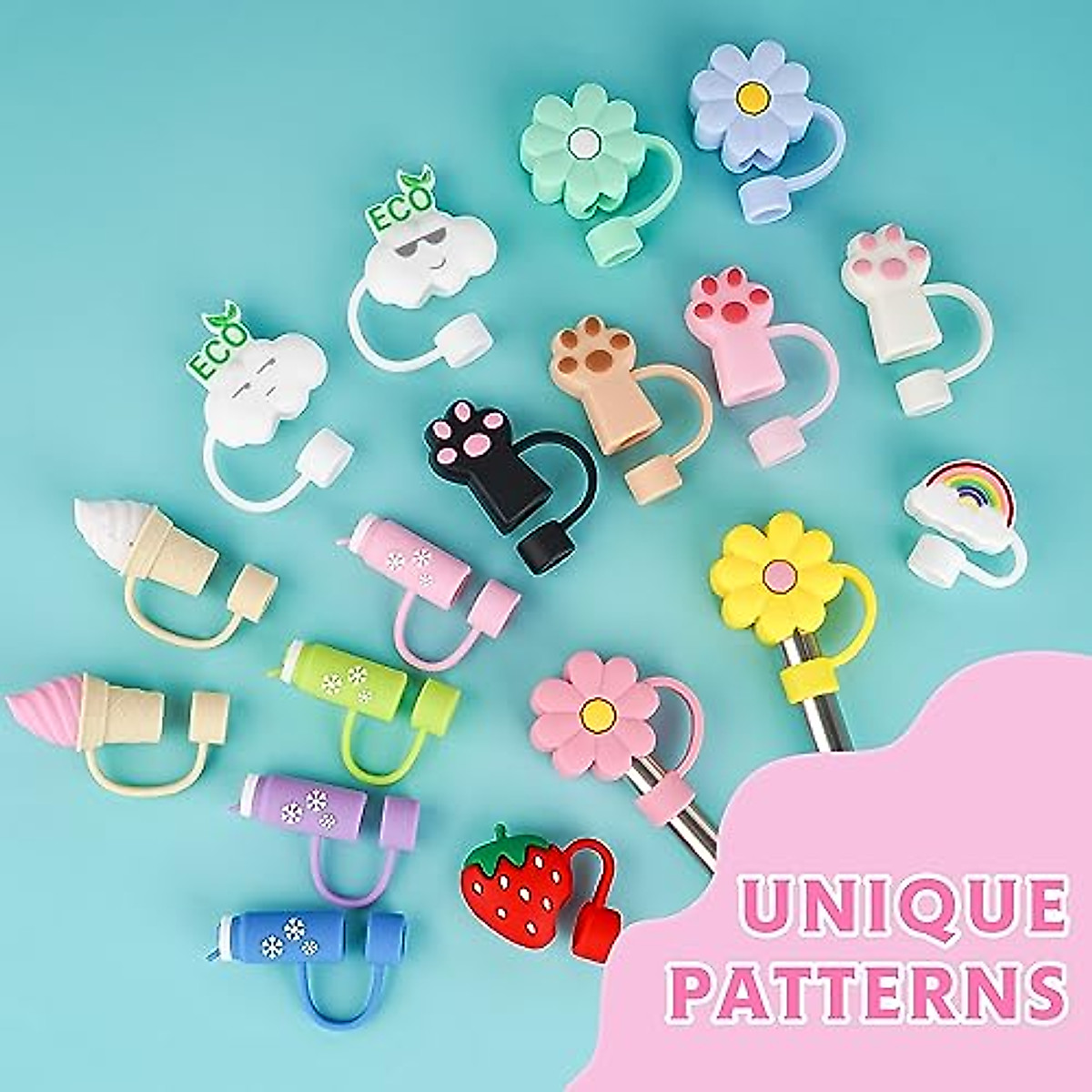 NiHome 18Pcs Silicone Straw Cover Cap Fit for Stanley 30 oz/40 oz Quencher H2.0, 0.4 inch/10 mm Straw Toppers Compatible with Stanley Tumbler, Dust-proof Straw Tip Lids, BPA-Free, Reusable