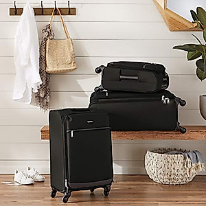 Amazon Basics 3 Piece Softside Carry-On Spinner Luggage Suitcase Set -Telescoping Handles, Black