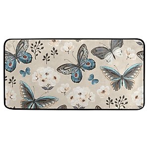 Flower Butterfly Leaves Kitchen Rug Mat Non Slip Anti Fatigue Standing Mat Runner Rug Washable for Kitchen Bathroom Decoration, 24 x 16 Inch