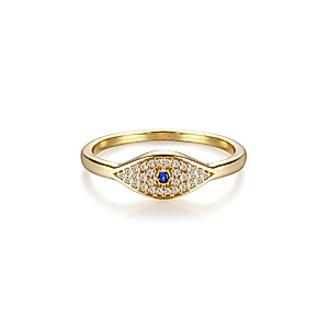 MEVECCO Gold Cubic Zirconia Blue Evil Eye Stacking Ring,14K Gold Plated Dainty Sapphireblue Colored Band Stackable Rings