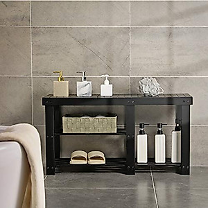 SONGMICS Bamboo Shoe Bench, Shoe Rack for Boots, Entryway Storage Organizer, 3-Tier Shoe Shelf, for Hallway, Bathroom, Living Room, Corridor, Black ULBS06BK