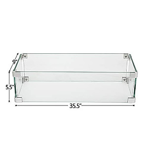 COSIEST Glass Wind Guard, Rectangle, Tempered Glass for Outdoor Fire Pit , 35.5x9x5.5 inches