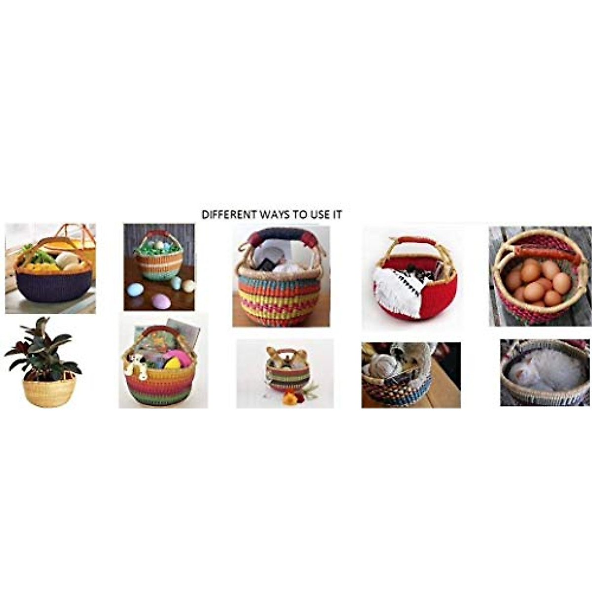 Extra Large Ghana Bolga African Dye-Free Market Basket with Black & Tan Handle - (Extra Large: 16”-18” Across)