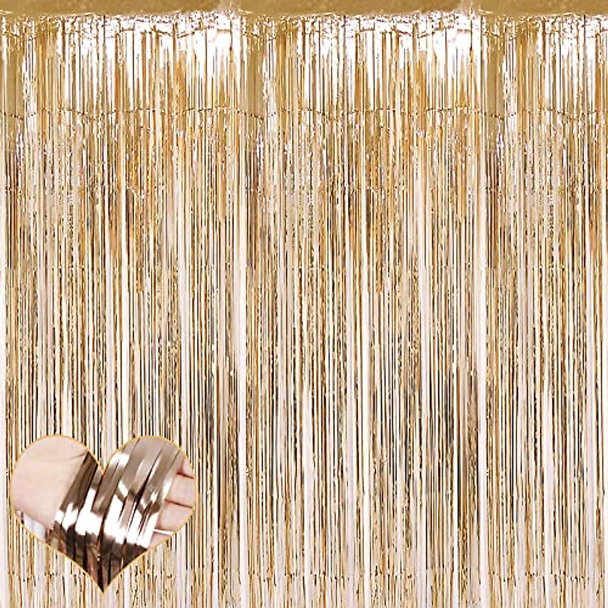 4 Pack Champagne Gold Fringe Curtain Backdrop, 3.2Ft x 8.2Ft Metallic Tinsel Foil Fringe Streamers Curtains Background for Photo Booth Birthday Baby Shower Party Thanksgiving Christmas Decorations