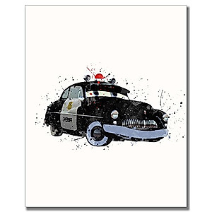 Cars Watercolor Prints - Set of 4 (8 inches x 10 inches) Wall Art Decor Kids Bedroom Photos Lightning McQueen Tow Mater Francesco Bernoulli Sheriff