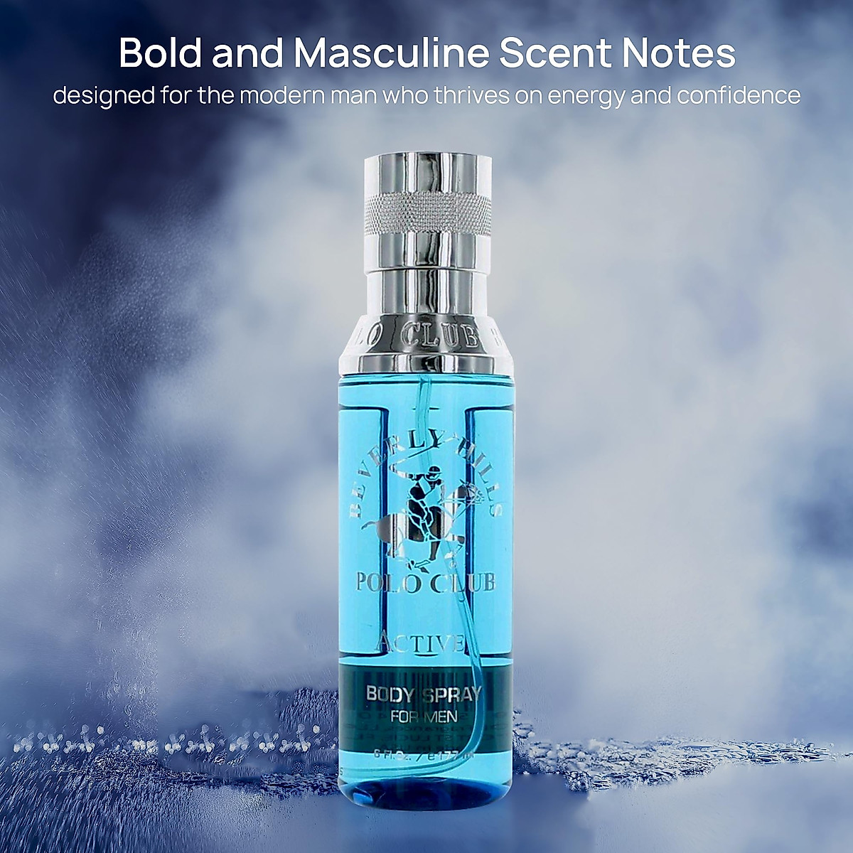 Beverly Hills Polo Club Body Spray for Men - BHPC Active - Notes of Citrus with Fresh, Clean & Sporty Scent - Long Lasting Body Mist Cologne - Ideal Gift for Him, 6oz