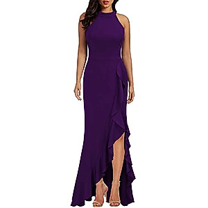 Ladies New Summer Dresses, Dresses for Women 2023 Beach Vacation Outfits Dresses Long Women's High Halter Neck Sexy Split Body-Con Mermaid Evening Cocktail Party Maxi Formal Dress (XL, Purple)