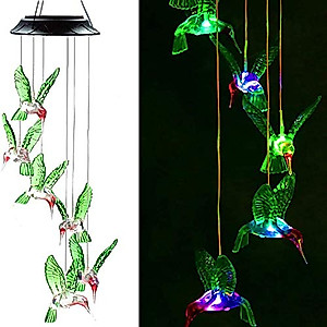 Solar Hummingbird Wind Chimes, Color Changing Solar Wind Chime Outdoor Waterproof Hummingbird LED Solar Lights, for Home/Yard/Night/Garden