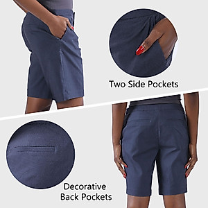 KELLY KLARK Pull On Golf Shorts for Women 9" Stretchy Junior Uniform Dress Shorts with Pockets for Hiking Bermuda Escolar Navy Size 8