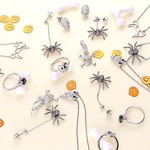 BERRICLE Sterling Silver Skull Bones Cubic Zirconia CZ Fashion Stud Earrings for Women, Rhodium Plated