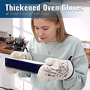 Warome Oven Mitts and Pot Holders Sets, 572°F Heat Resistant Oven Mitts with Soft Cotton Kitchen Towels, Multi-Function Kitchen Potholders with Pockets, Cute Hot Pads and Long Oven Mitts(6pcs)