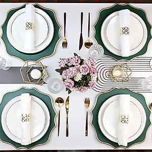 Omuriko Green Chargers for Dinner Plates, 13 Inch Scalloped Plastic Decorative Table Charger Service Plates Set of 6 for Wedding, Holiday, Thanksgivng, Christmas